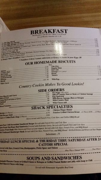 Menu at Biscuit Shack steakhouse, Griffin