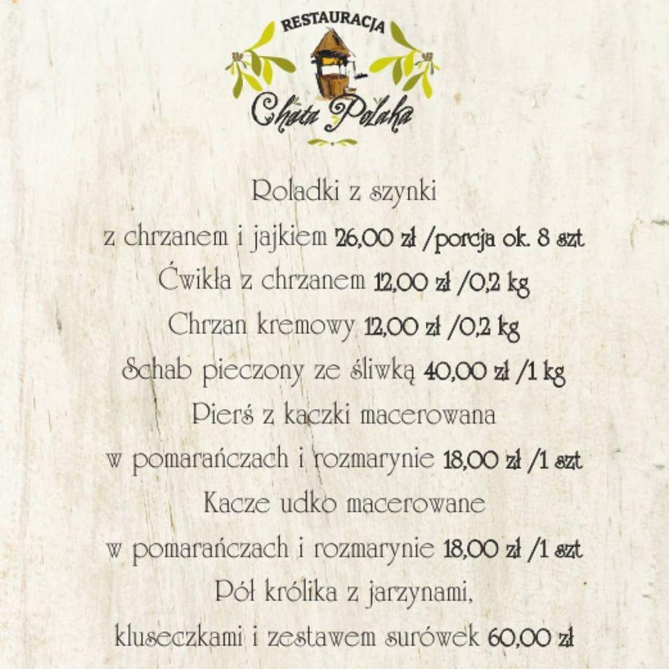 Menu at Chata Polaka restaurant, Gliwice