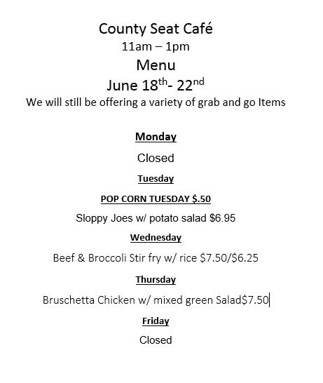 Menu at County Seat Cafe, Fargo