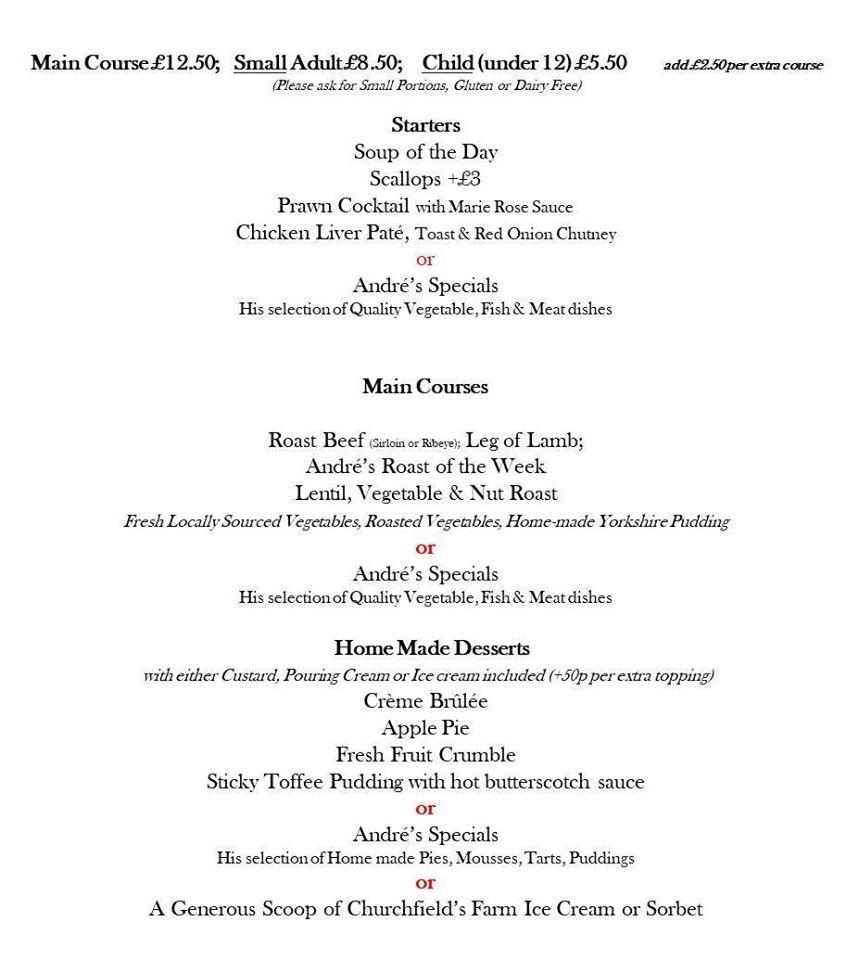Menu at Cropthorne Bell Inn restaurant, Cropthorne