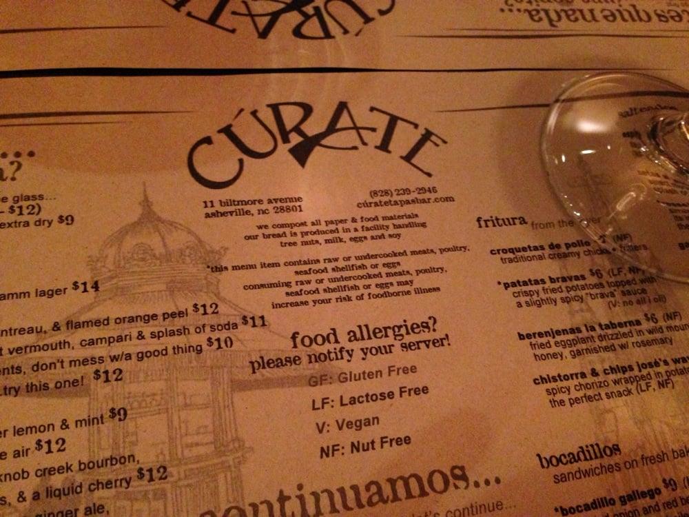 Menu at Cúrate pub & bar, Asheville