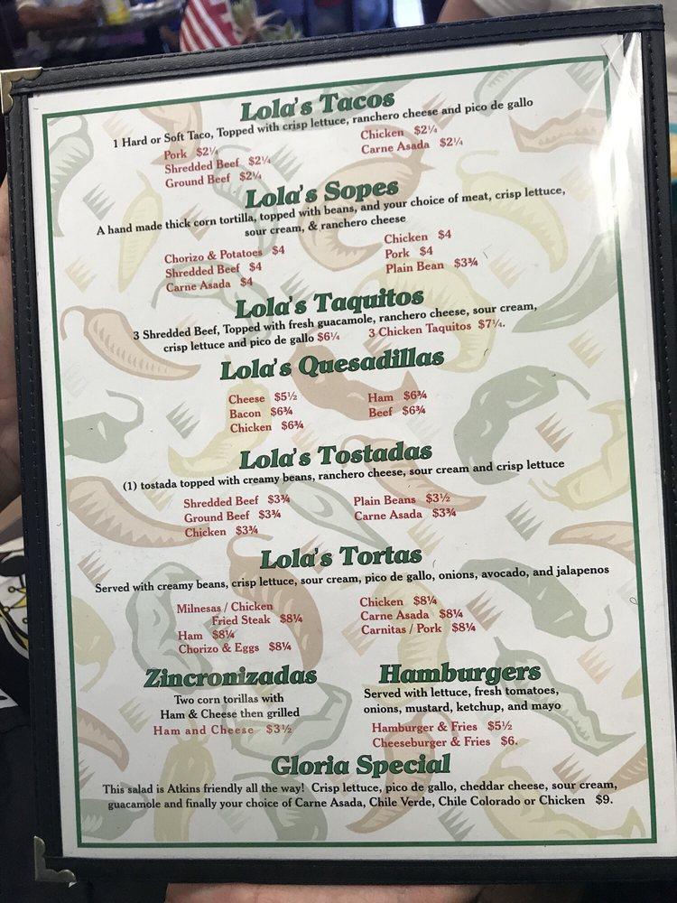Menu at Lola's Kitchen restaurant, Barstow