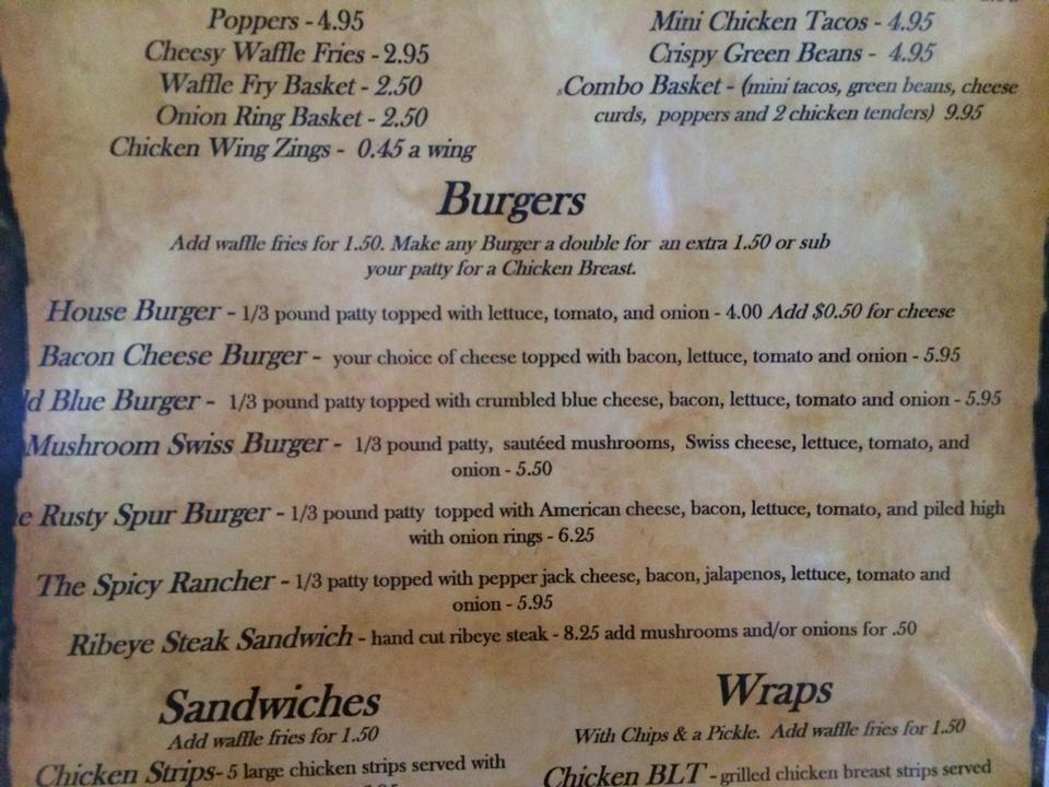 Menu at Rusty Spur Saloon pub & bar, Kewaskum