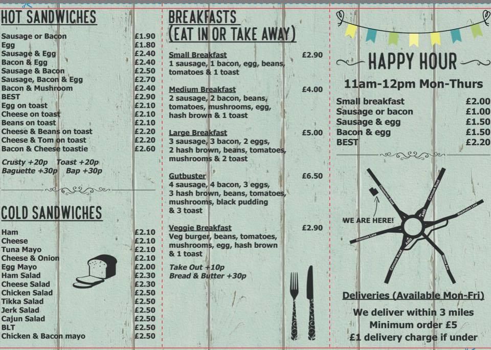 Menu at The Cafe, Wolverhampton, 1 Showell Circus
