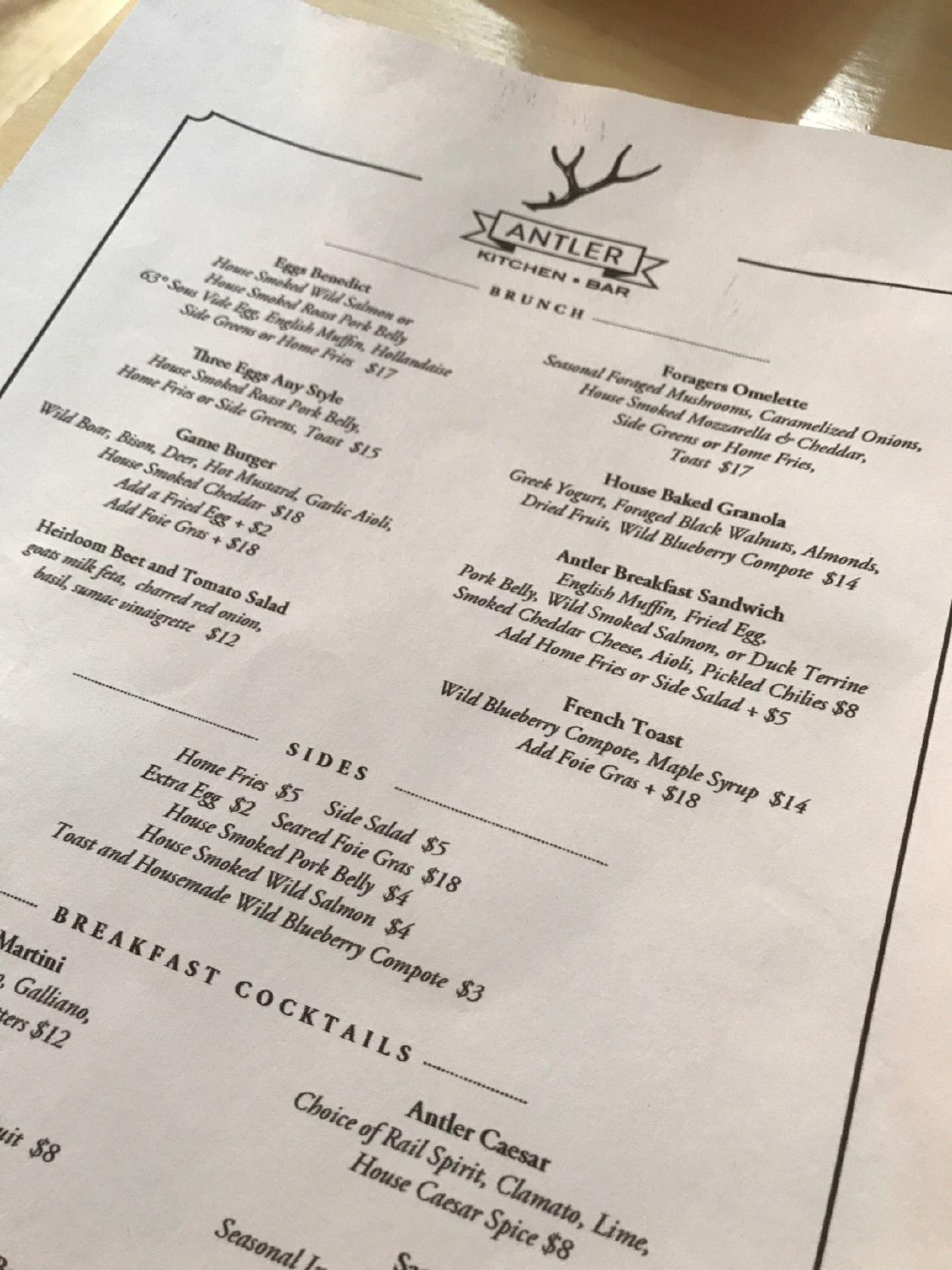 Menu at Antler Kitchen & Bar, Toronto
