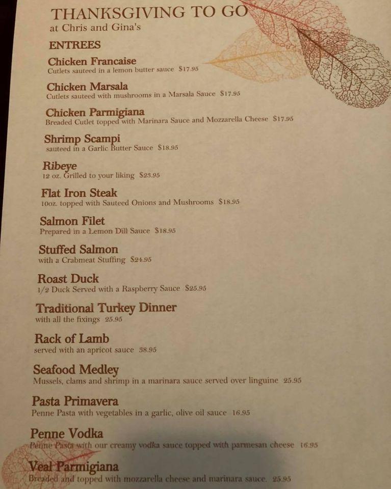 Menu at Chris and Ginas Café restaurant, Dingmans Ferry