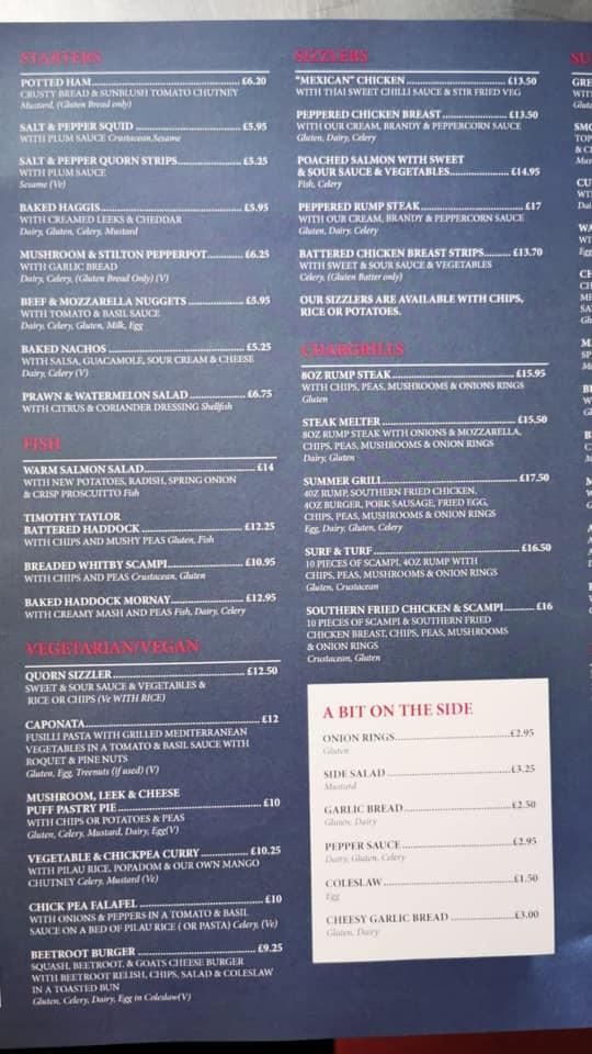 Menu at Dog & Gun pub & bar, Cross Hills, Colne Rd