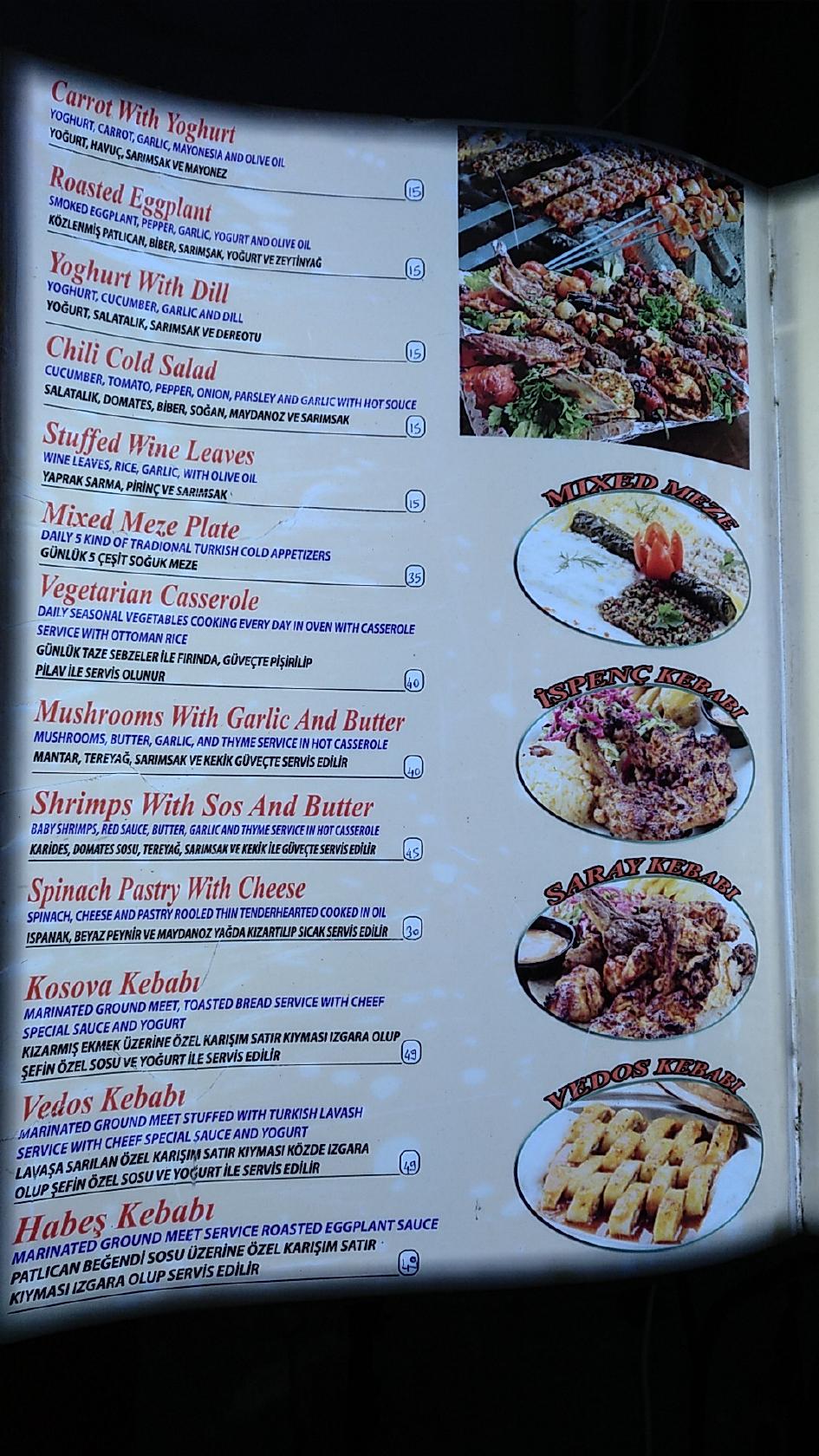 Menu at Hanzade Terrace Restaurant, Istanbul, Piyer Loti Cd. No:35