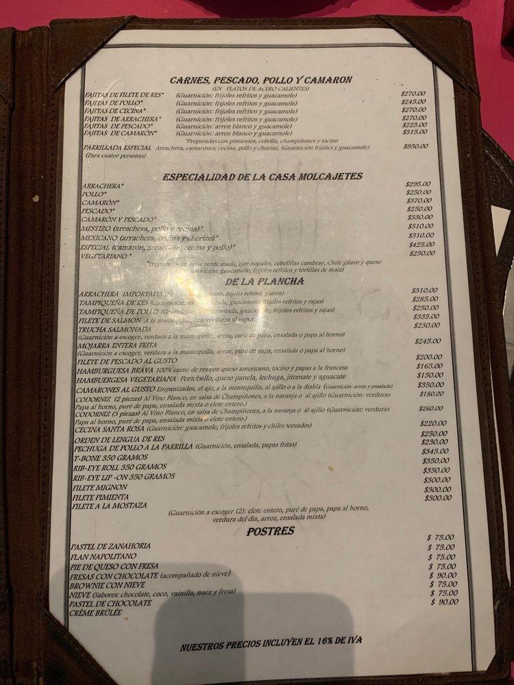 Menu at Los Milagros restaurant, San Miguel de Allende, Relox 17