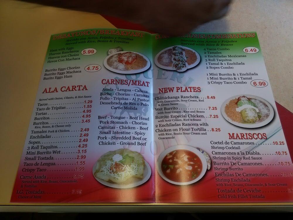 Menu at Los Tres Toritos restaurant, Reno