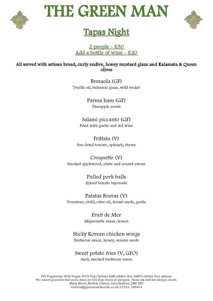 Menu at The Green Man pub & bar, Collingham