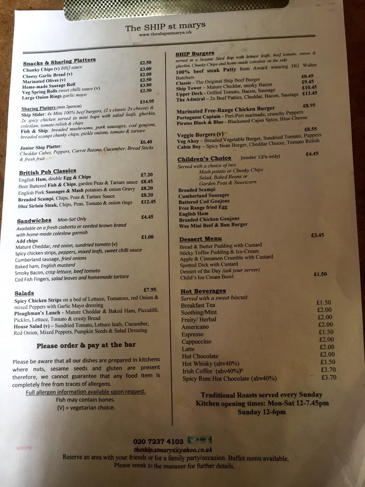 Menu at MISS CAROLINE KAVANAGH pub & bar, London, The Ship 39-47 st ...