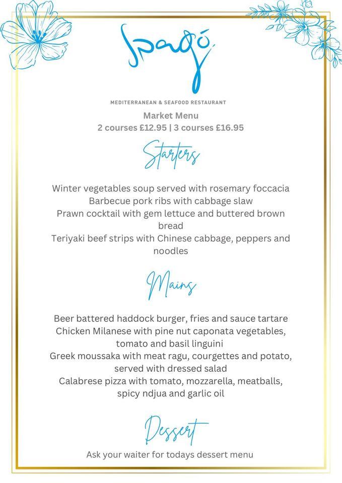 Menu at Spagó Mediterranean & Seafood Restaurant, Lytham