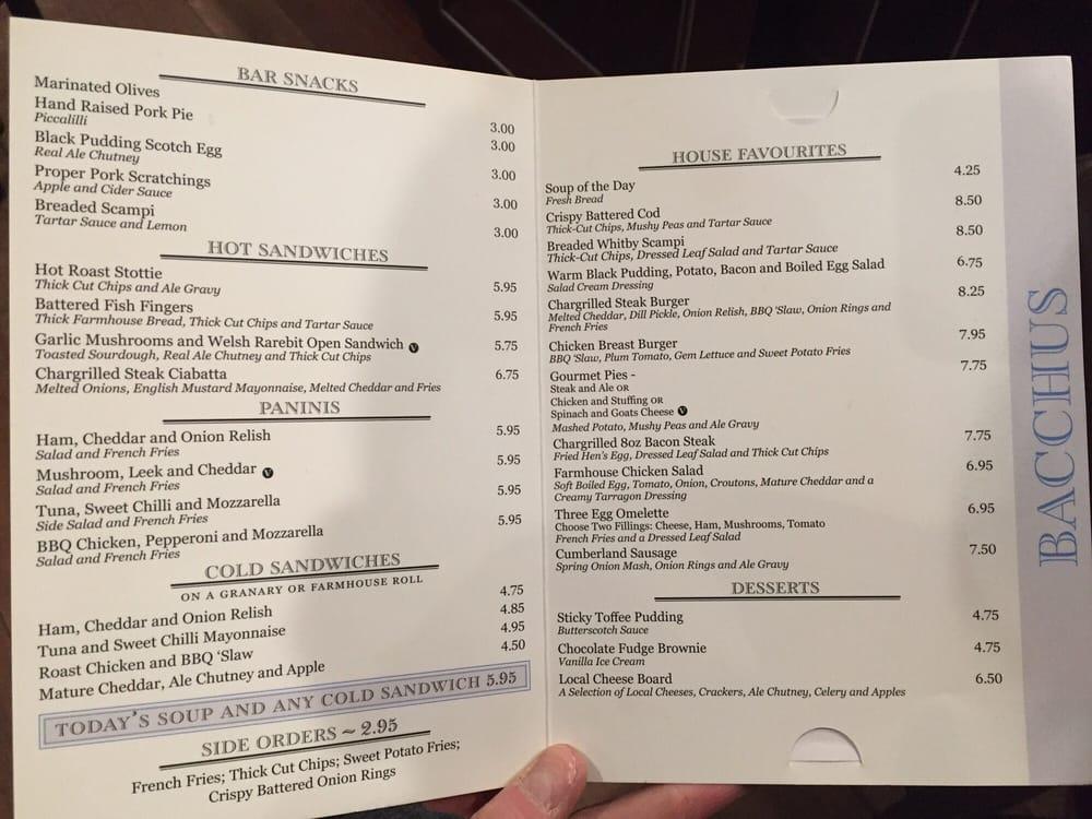 Menu at Bacchus pub & bar, Newcastle upon Tyne