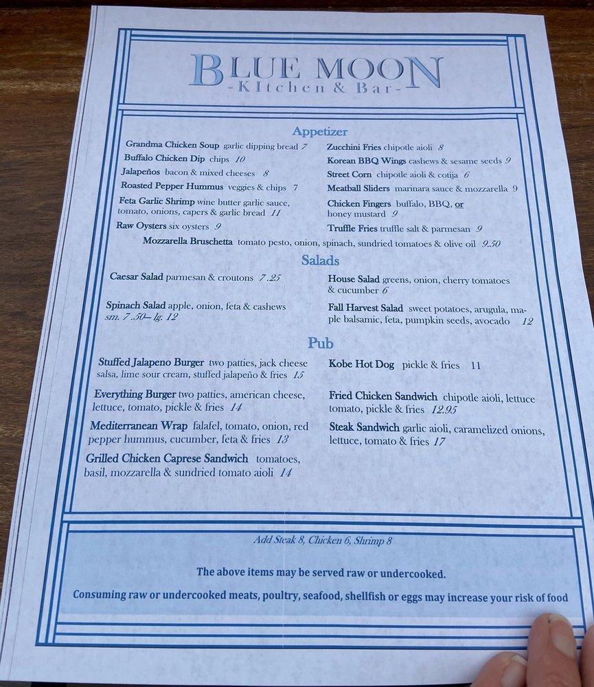 Menu at Blue Moon Kitchen and Bar, Amesbury