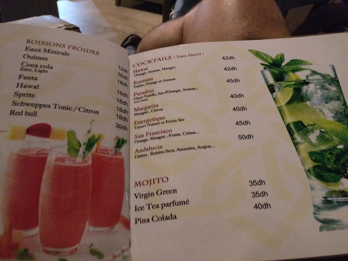 Menu au New Andalous pub et bar, Tanger, Route de ksar sghir km 8