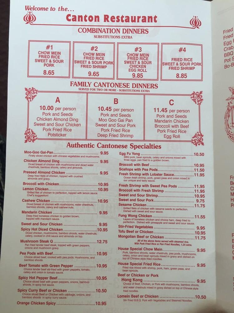 Menu at Canton Restaurant, Idaho Falls
