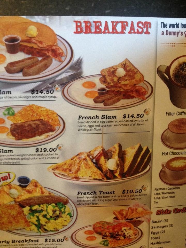 Menu at Denny’s restaurant, Christchurch