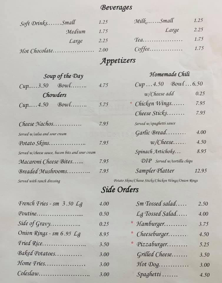 Menu at Frederick' s Southside Restaurant, Caribou