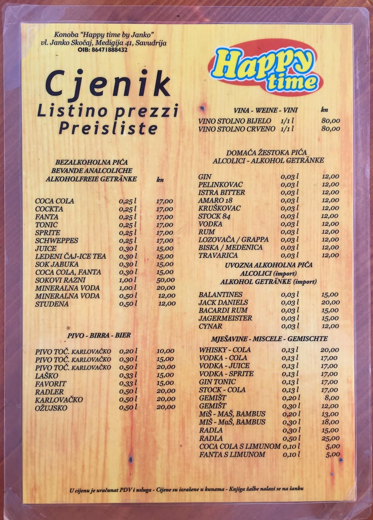 Menu at Konoba Happy time by Janko restaurant, Savudrija