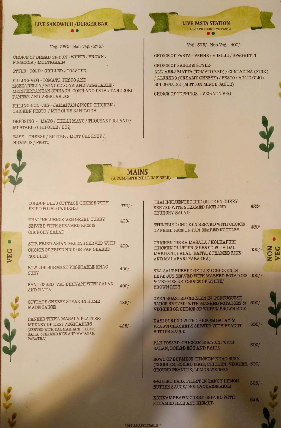Menu at Moon Tree Cafe, Kolhapur, Old Pune-Bangalore Hwy