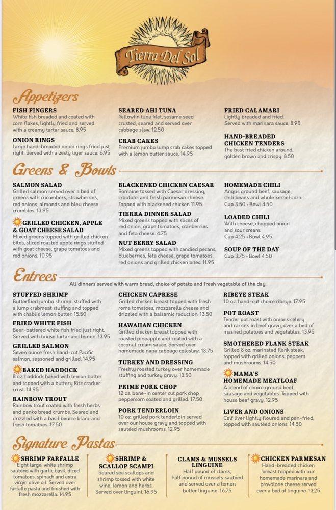 Menu at Tierra Del Sol Country Club, Lady Lake