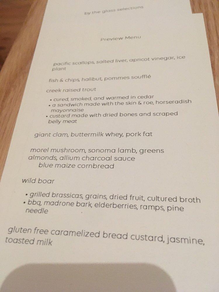 Menu at Birdsong restaurant, San Francisco