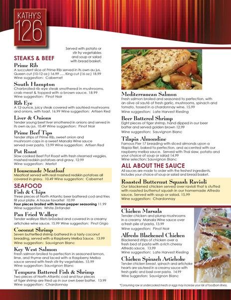 Menu at Kathy's 126 Restaurant & Lounge, Flushing