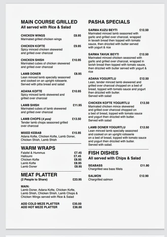 Menu at Pasha Meze Mangal Locksbottom restaurant, Orpington