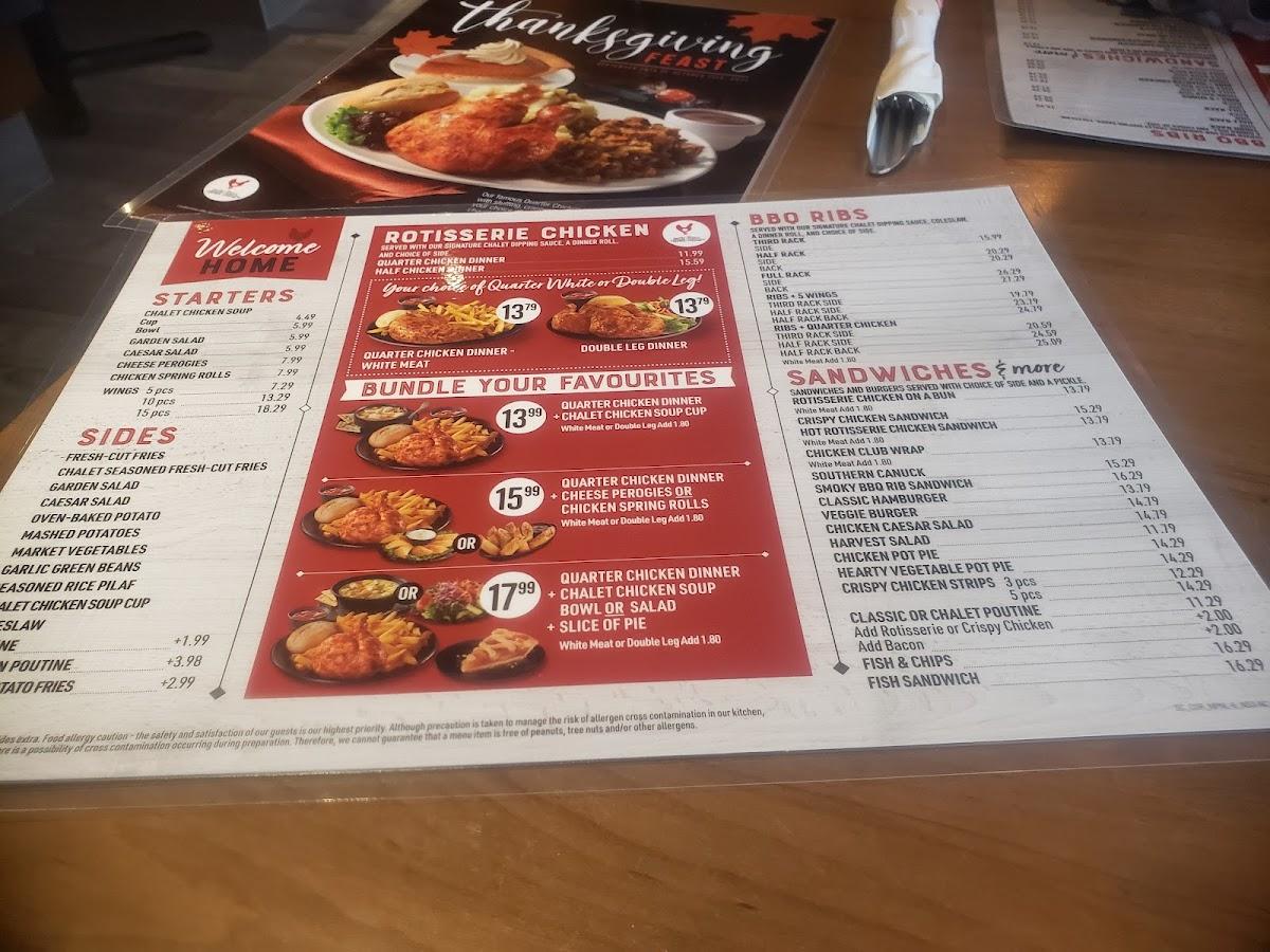 Menu at Swiss Chalet restaurant, Sydney, 482 Grand Lake Rd