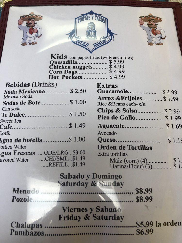 Menu at Tacos Y Tortas Valdez restaurant, River Oaks