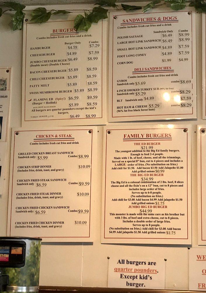 Menu at Big Ed's Hamburgers restaurant, Oklahoma City, N Pennsylvania Ave