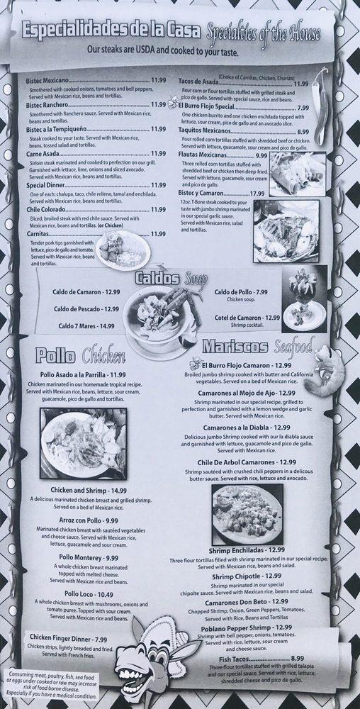 Menu at EL BURRO FLOJO MEXICAN RESTAURANT, Knoxville