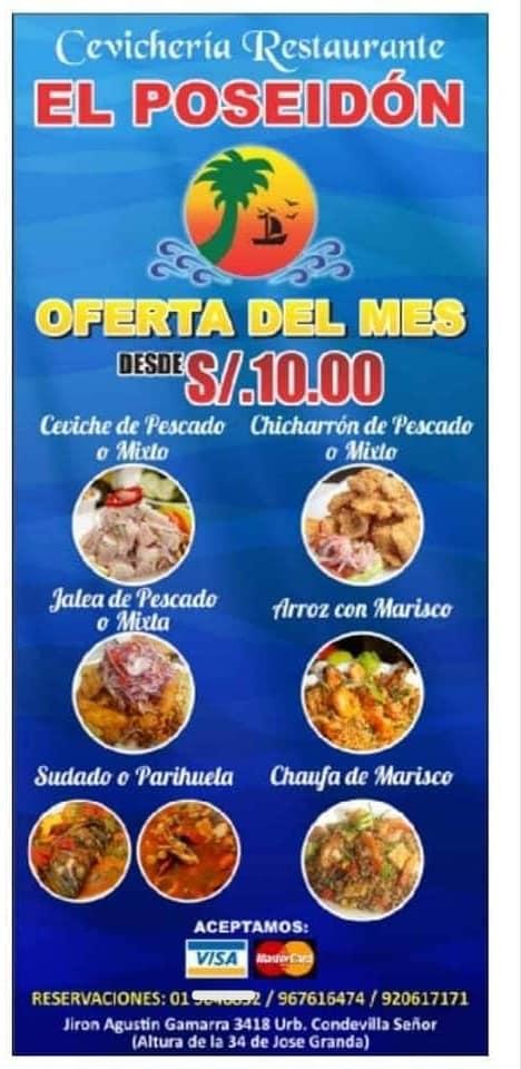 Menu at El Poseidón restaurant, San Martín de Porres