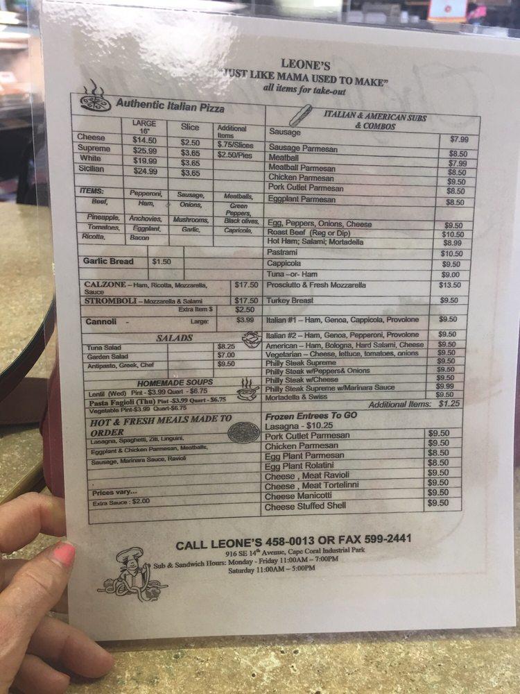 Menu at Leone Italian Food Specialty pizzeria, Cape Coral