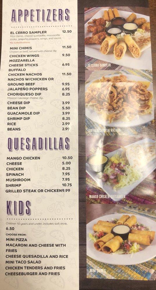Menu at El Cerro Grande of Georgetown restaurant, Georgetown