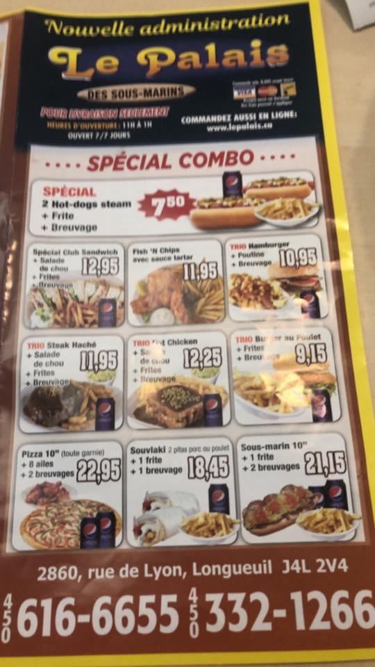 Menu at Le Palais pizzeria, Longueuil