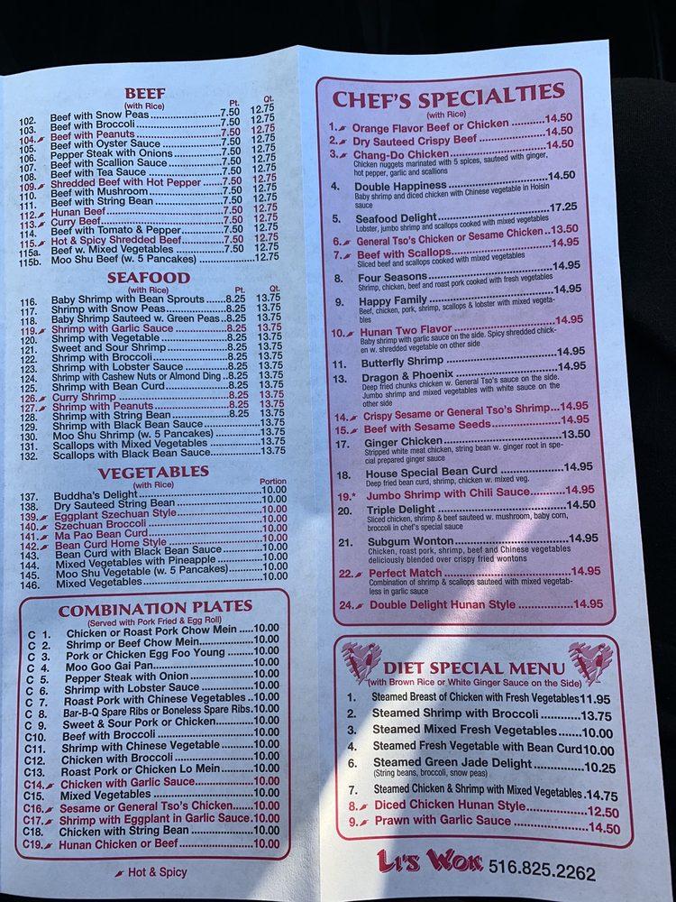 Menu at Li's Wok restaurant, Valley Stream