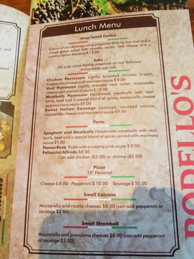 Menu at Rodello's Italian Restaurant, Leesburg