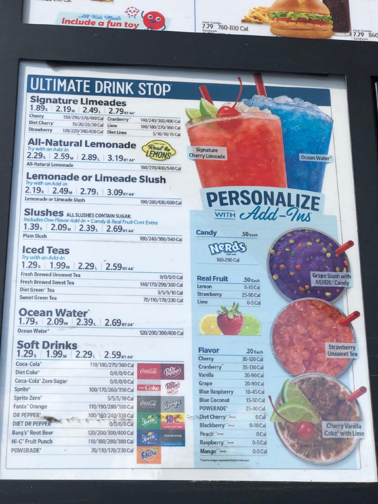 Menu at Sonic Drive-In fast food, Red Oak, 291 East Ovilla Road