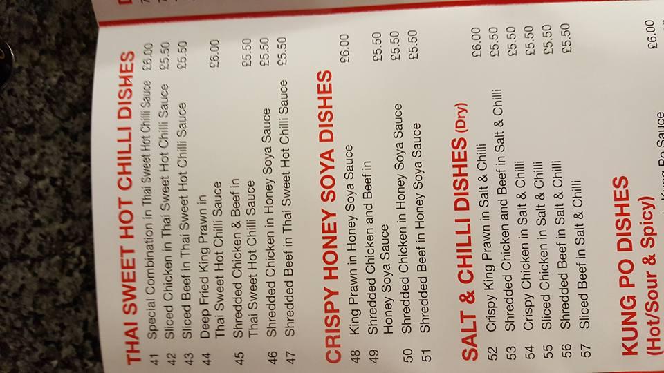 Menu at Red Dragon restaurant, Belfast