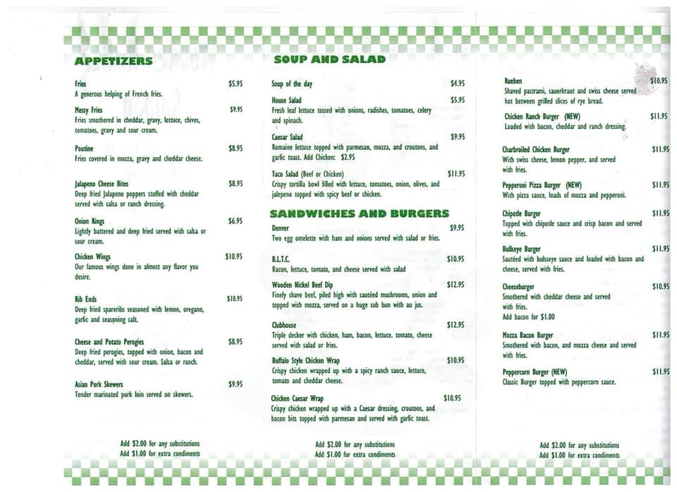 Menu at Wooden Nickel Saloon pub & bar, Indian Head