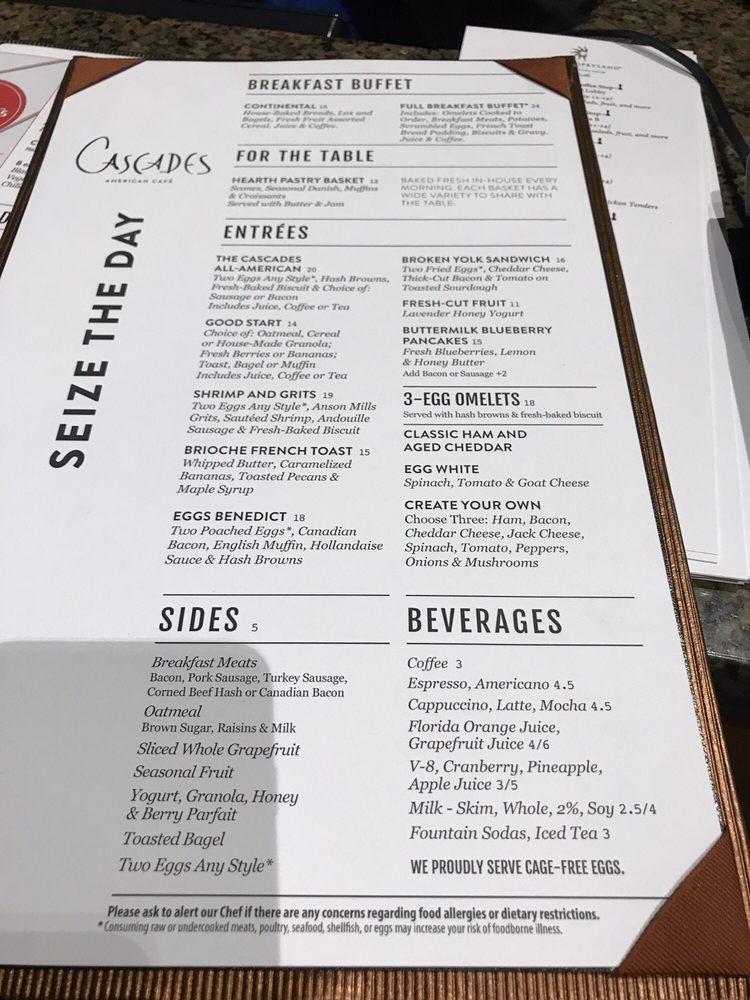 Menu at Cascades American Cafe, Nashville
