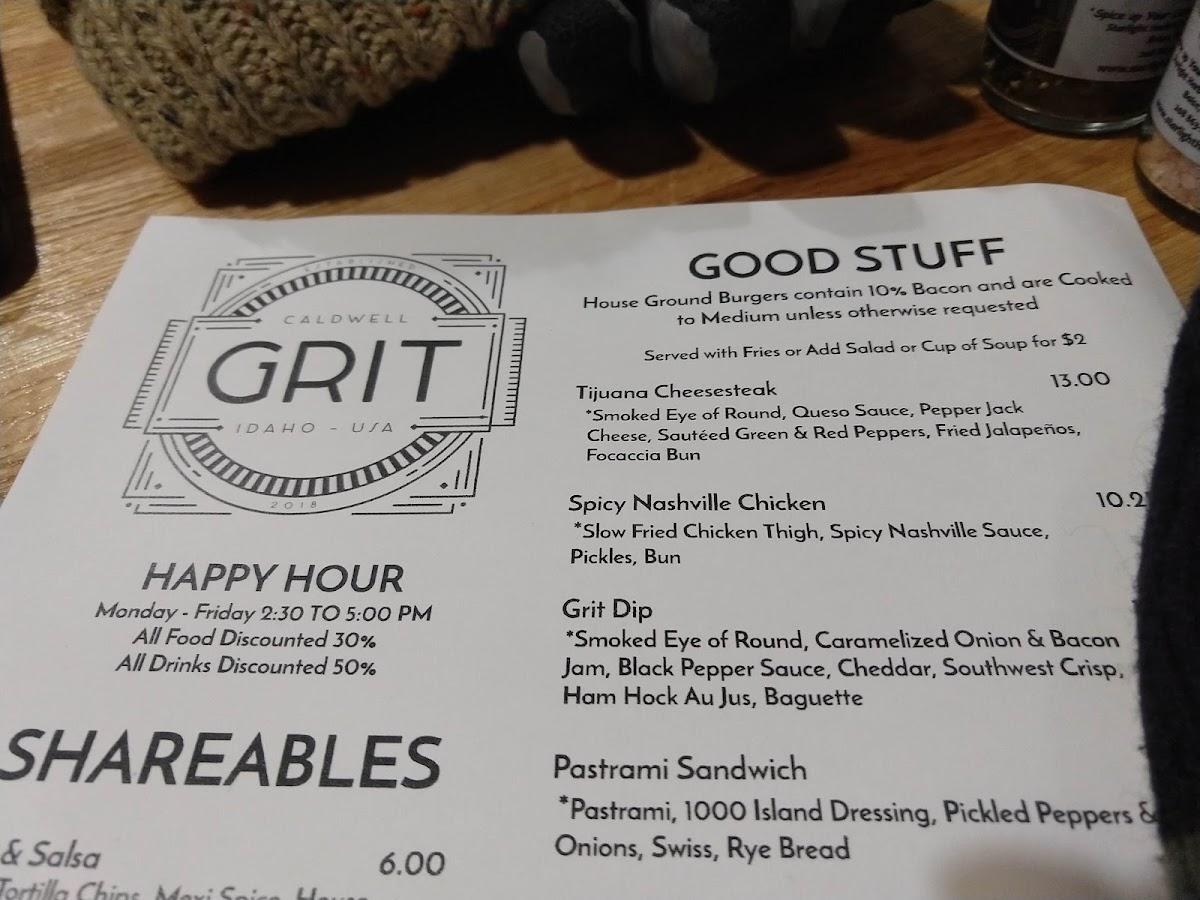 Menu at Grit 2C pub & bar, Caldwell