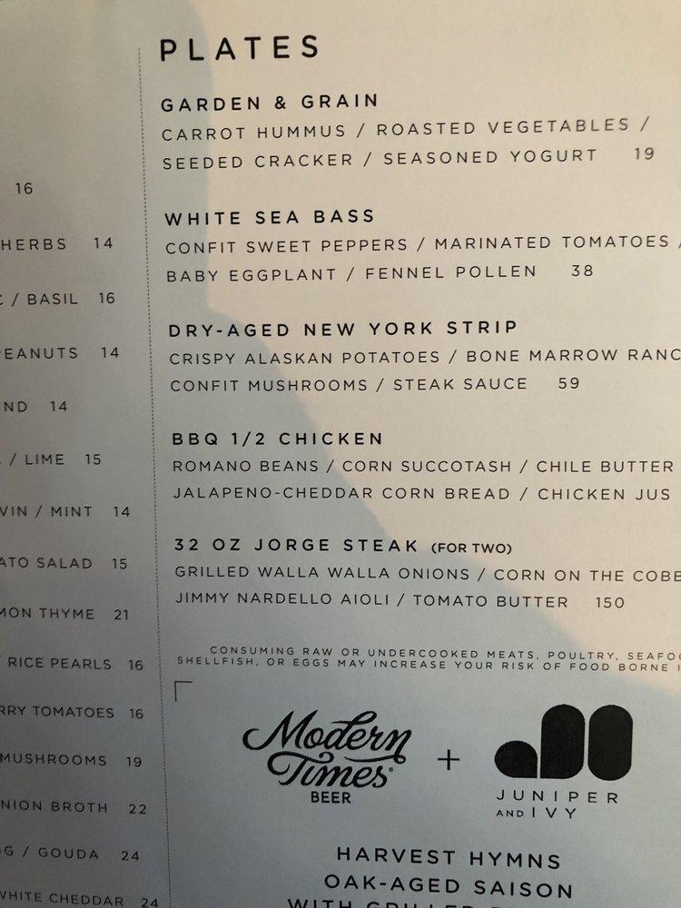 Menu at Juniper & Ivy pub & bar, San Diego