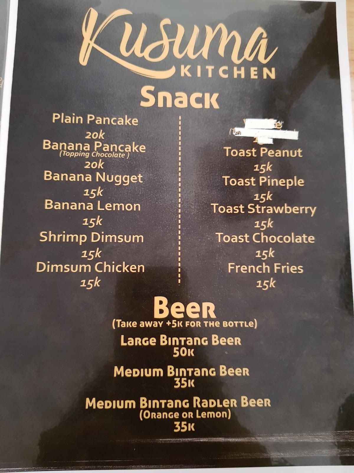 Menu at Kusuma Kitchen restaurant, Indonesia