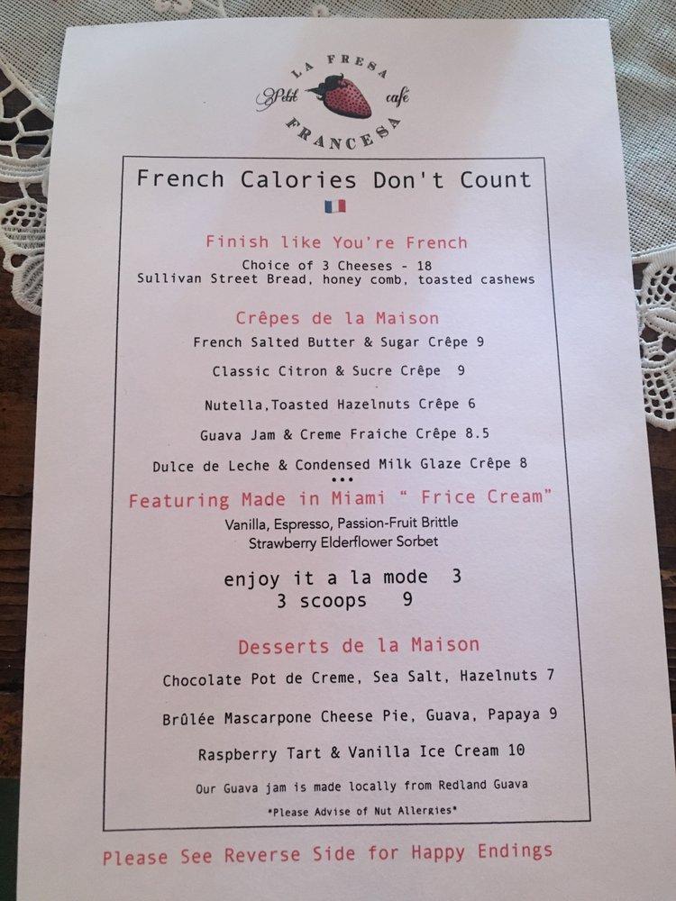 Menu at La Fresa Francesa pub & bar, Hialeah