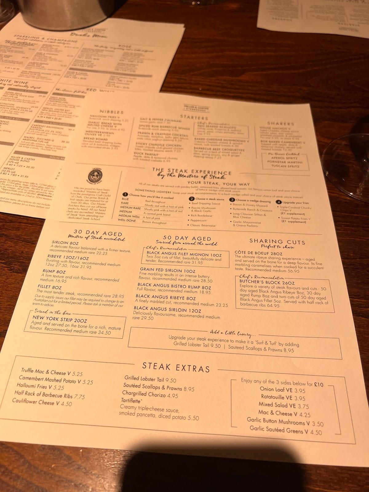 Menu at Miller & Carter Ipswich steakhouse, Ipswich