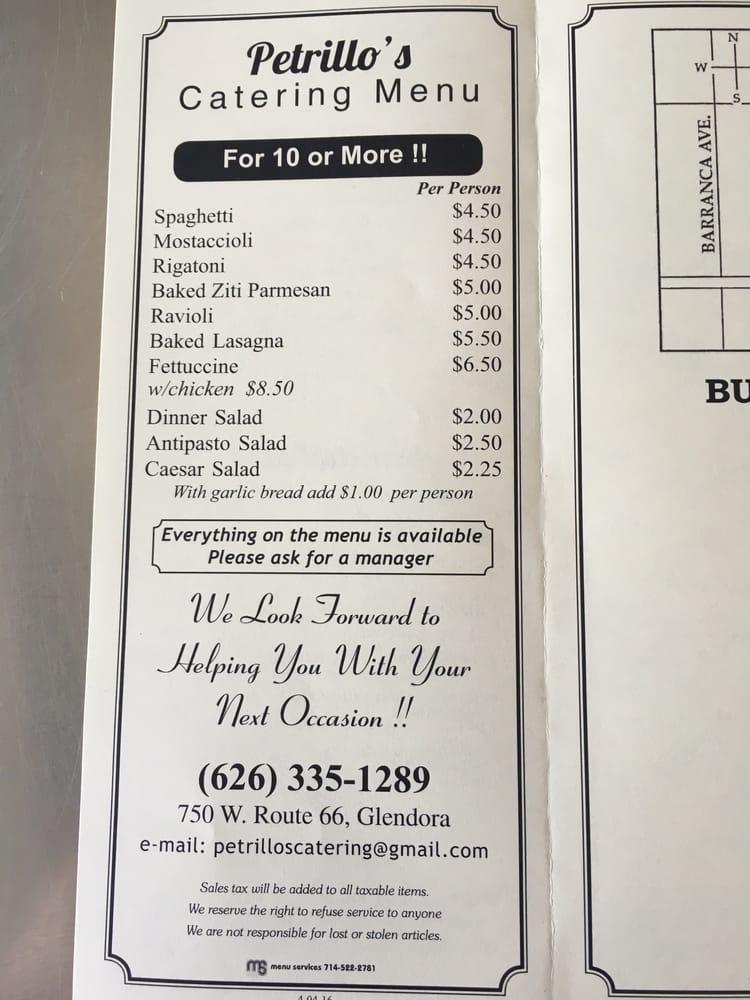 Menu at Petrillo's Pizza pizzeria, Glendora
