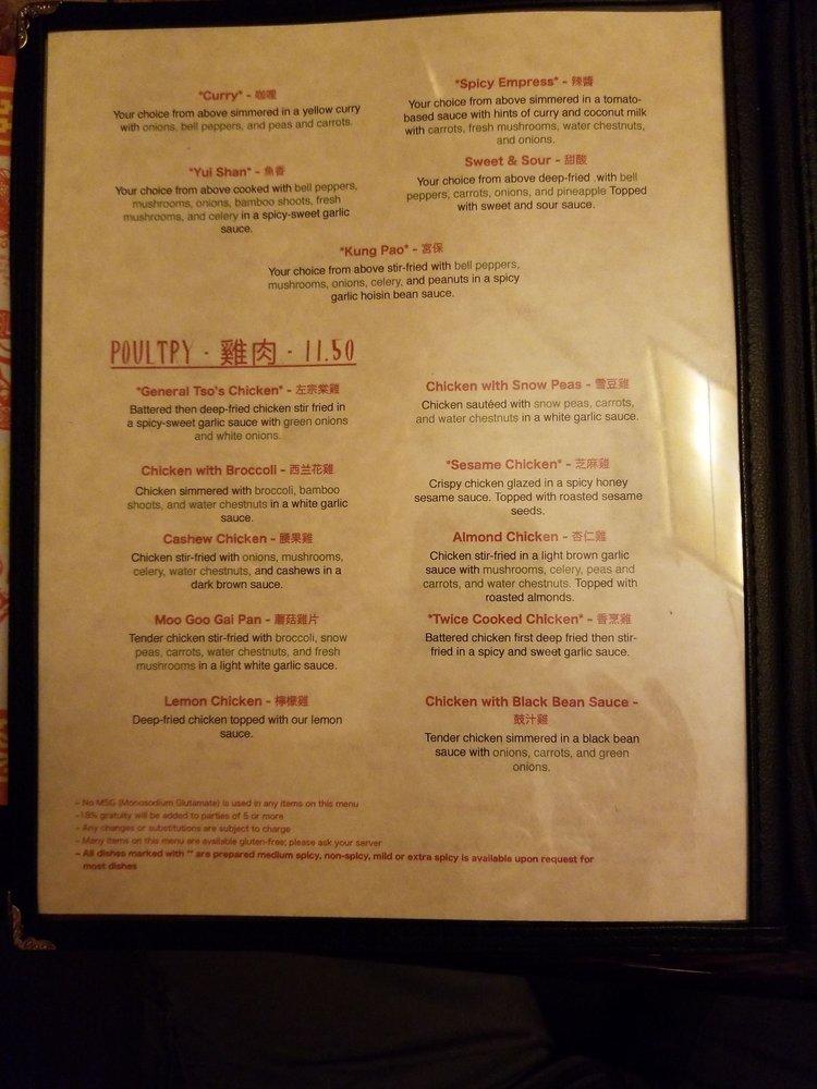 Menu at Red Chopstick restaurant, Sedona, 111 Bell Rock Plaza